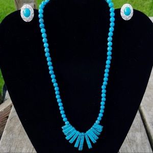 Vintage | Jewelry | Vintage Turquoise Gemstone Necklace Earrings Set ...